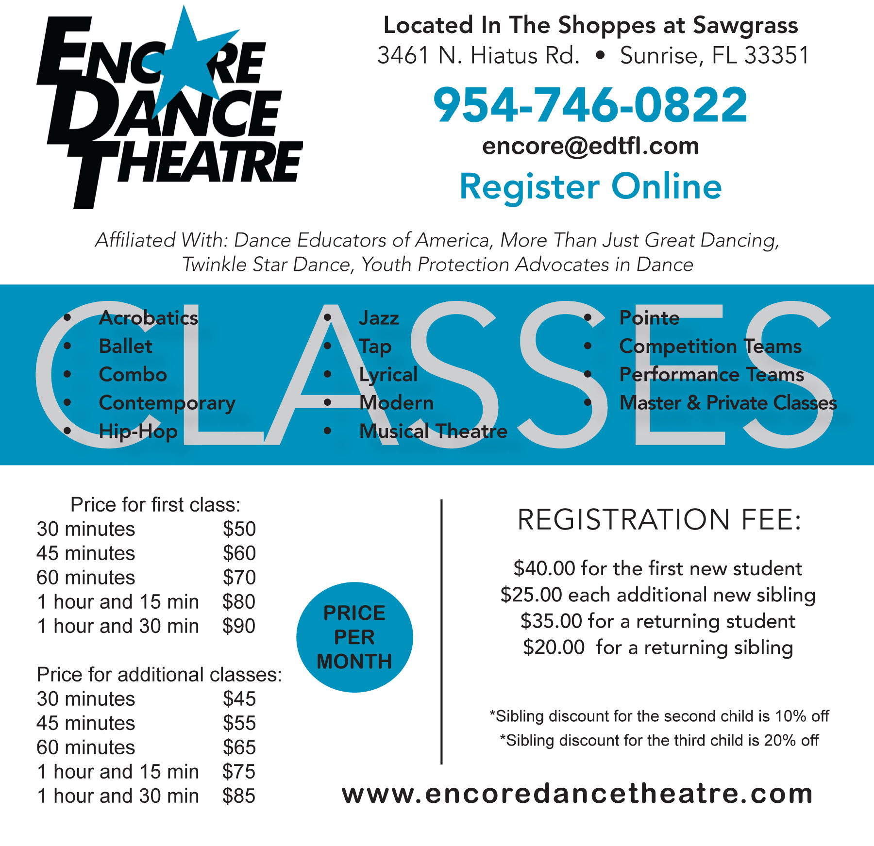 Encore Dance Theatre | Class Prices & Studio Policies